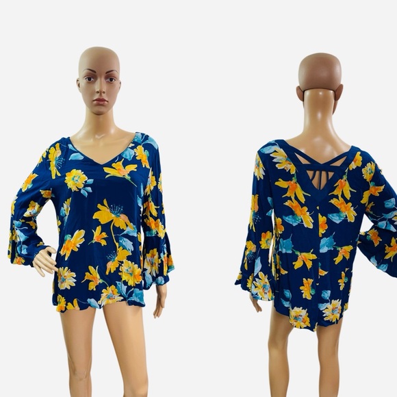 Jennie & Marlis | Tops | Jennie Marlis Womens Floral Blouse Blue Yellow ...